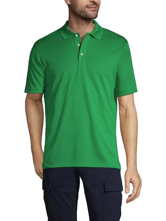 LANDS' END Short Sleeve Solid Active Polo Shirt - Vibrant Clover