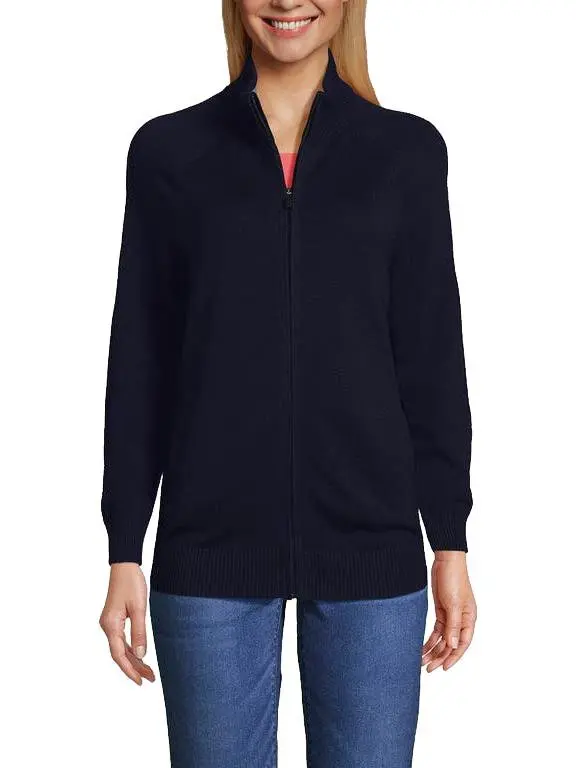 LANDS' END Performance Cotton Sweater Jacket - True Navy