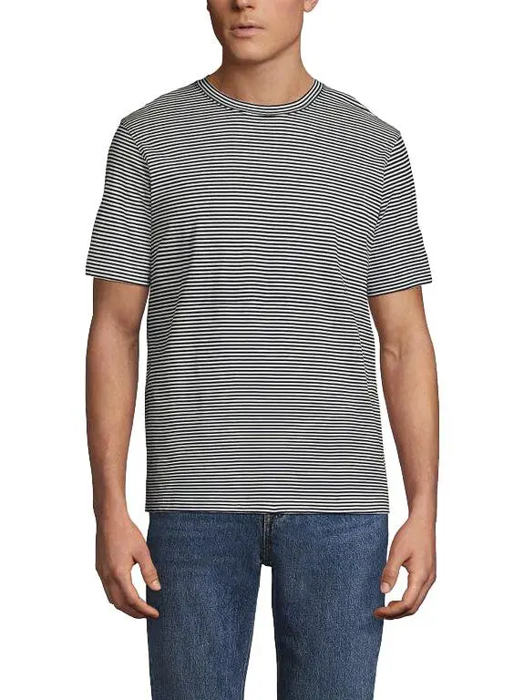 LANDS' END Short Sleeve Cotton Supima Tee - Black Micro Stripe