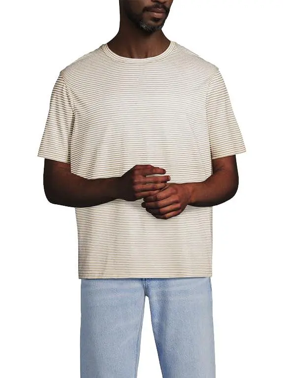 LANDS' END Short Sleeve Cotton Supima Tee - Champagne Micro Stripe