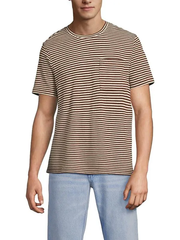 LANDS' END Short Sleeve Cotton Linen Tee - Deep Bronze Stripe
