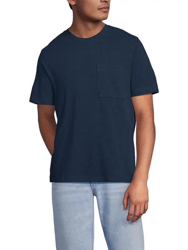 LANDS' END Short Sleeve Cotton Linen Tee - Deep Ocean