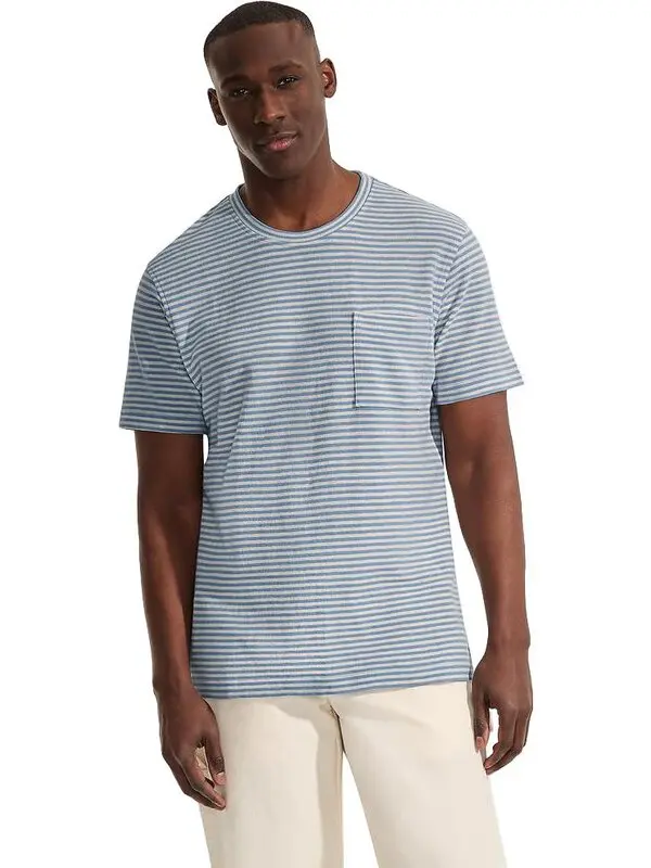 LANDS' END Short Sleeve Cotton Linen Tee - Oasis Blue Stripe