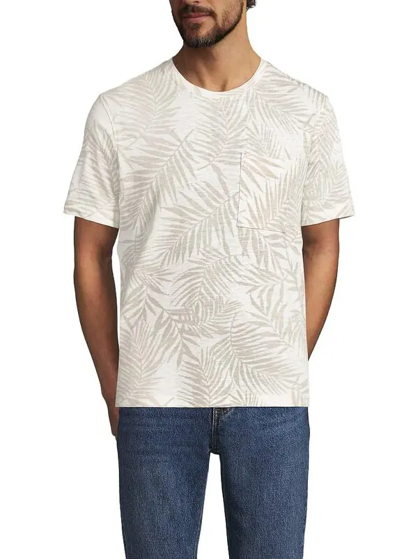 LANDS' END Short Sleeve Cotton Linen Tee - Pumice Stone Palm