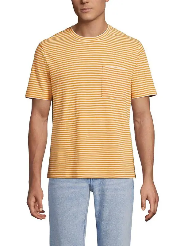 LANDS' END Short Sleeve Cotton Linen Tee - Sweet Mango Stripes