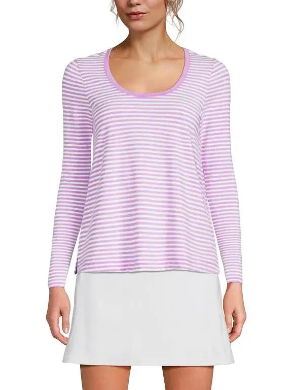 LANDS' END Power Performance Long Sleeve Scoopneck Tee - Wild Lilac/white Mini Stripe