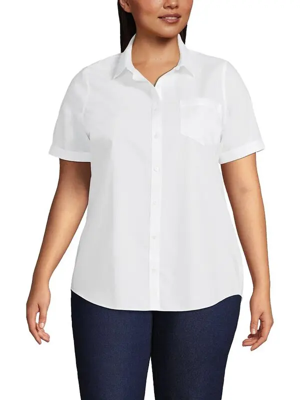 LANDS' END No Iron Supima Cotton Short Sleeve Shirt - White