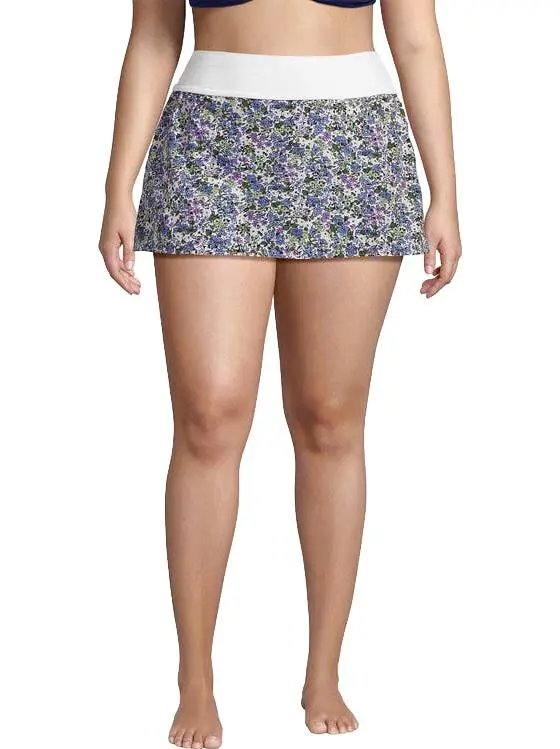 LANDS' END High-waist Swim Skort - White/lilac Multi Ditsy Floral