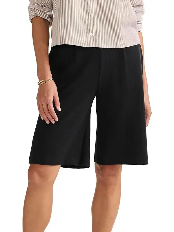 LANDS' END Sport Knit High Rise Pleated 12" Bermuda Shorts - Black
