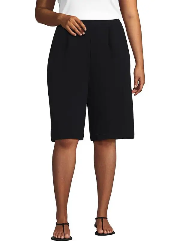 LANDS' END Sport Knit High Rise Pleated 12" Bermuda Shorts - Black