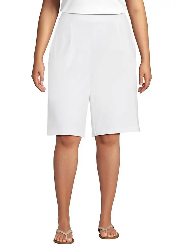 LANDS' END Knit High-rise Pleated Bermuda Shorts - White