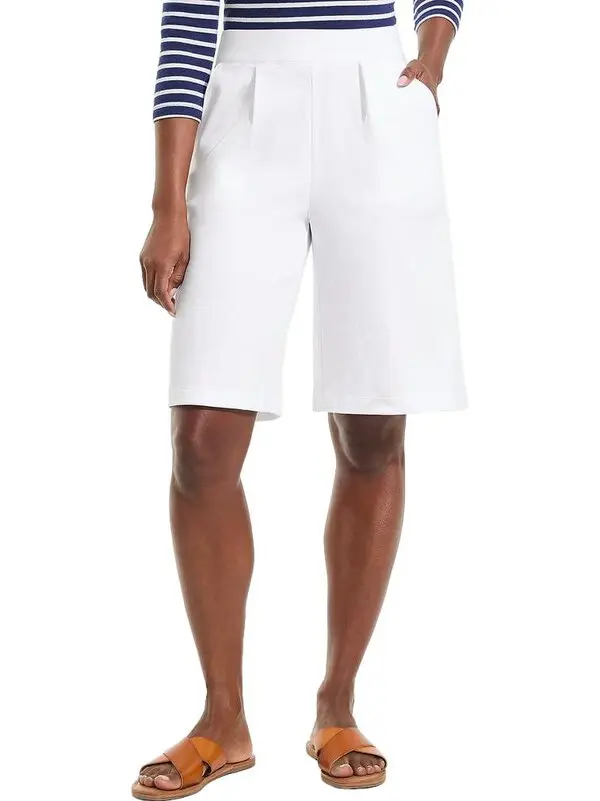 LANDS' END Sport Knit High Rise Pleated 12" Bermuda Shorts - White