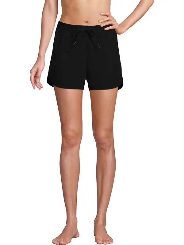 LANDS' END Woven Packable 3" Dolphin Hem Cover-up Shorts - Black