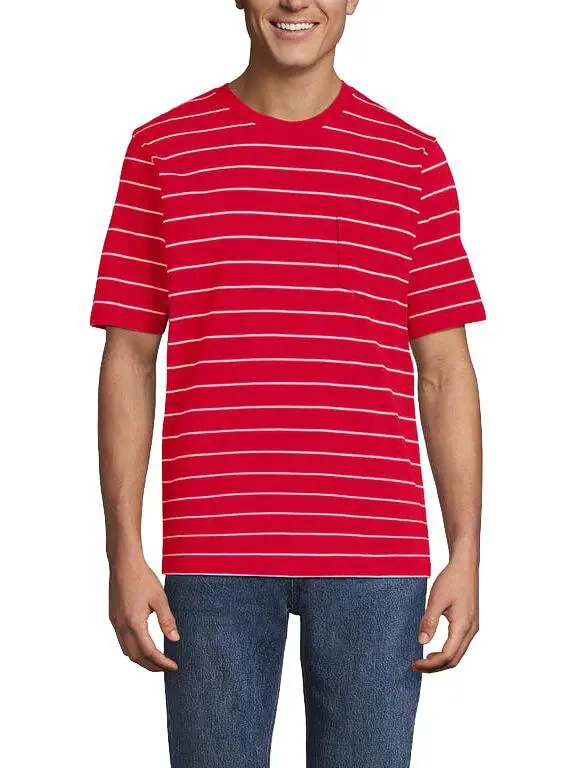 LANDS' END Super-t Short Sleeve T-shirt With Pocket - Compass Red/white Stripe
