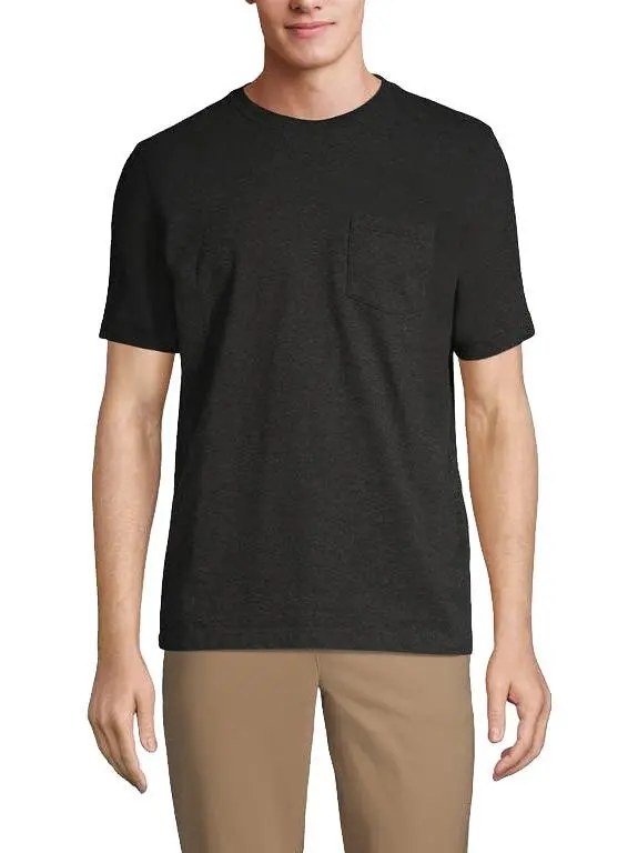 LANDS' END Super-t Short Sleeve T-shirt With Pocket - Dark Charcoal Heather