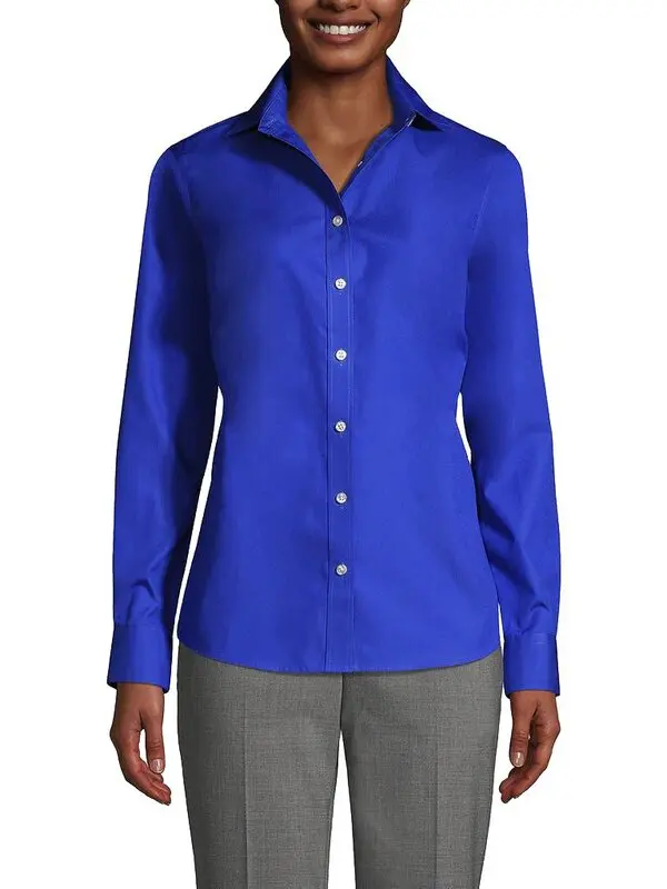 LANDS' END Long Sleeve Broadcloth Shirt - Dark Cobalt Blue