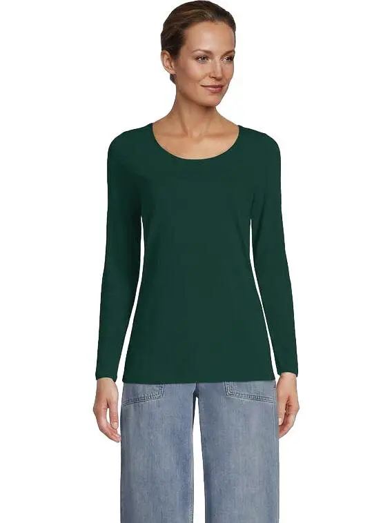 LANDS' END Long Sleeve Lightweight Jersey Scoop Neck T-shirt - Pine