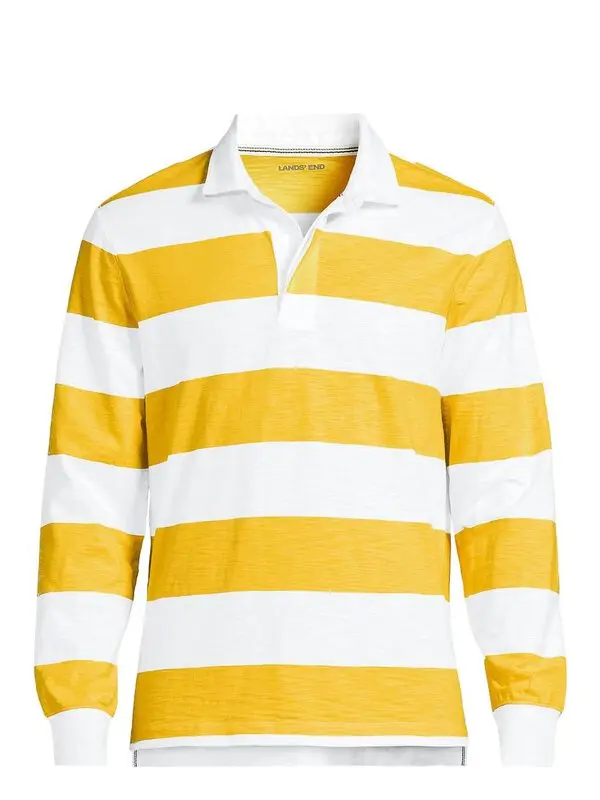 LANDS' END Long Sleeve Textured Rugby Polo - Goldenrod/white Stripe