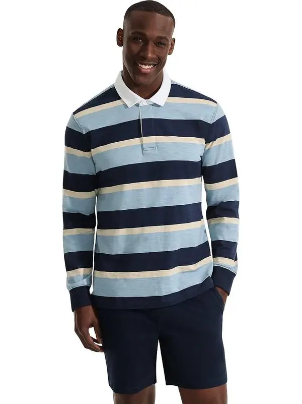 LANDS' END Long Sleeve Textured Rugby Polo - Radiant Navy/marble Stripe