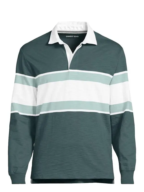 LANDS' END Long Sleeve Textured Rugby Polo - Tourmaline Stripe