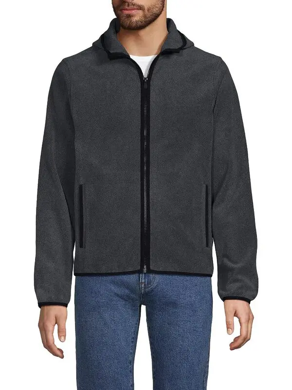 LANDS' END Anyweather Fleece Hooded Full Zip Jacket - Dark Charcoal Heather