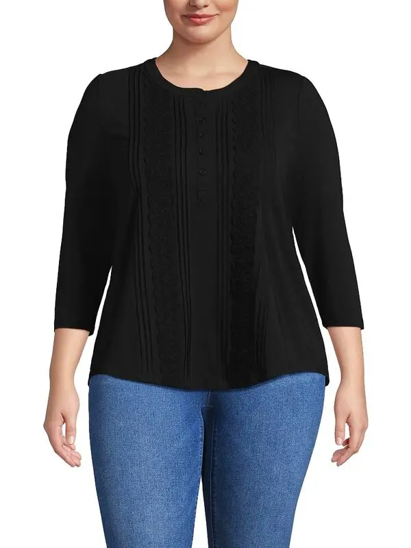 LANDS' END 3/4 Sleeve Jersey Embellished Top - Black