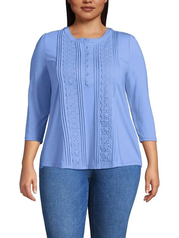 LANDS' END 3/4 Sleeve Jersey Embellished Top - Clear Blue Sky