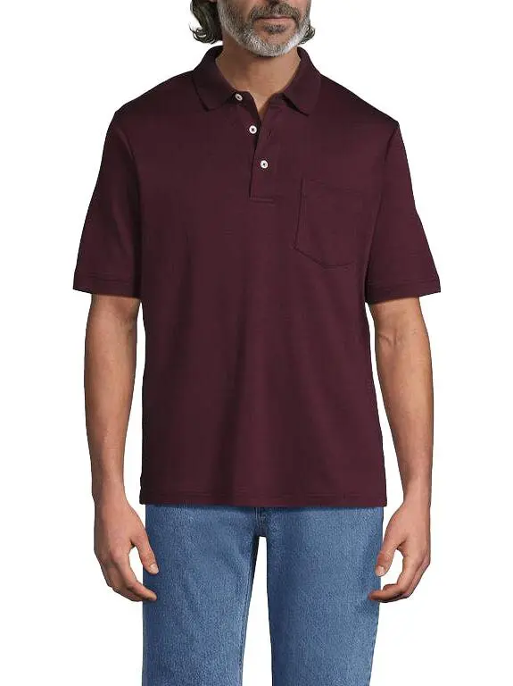 LANDS' END Short Sleeve Cotton Supima Polo Shirt With Pocket - Lush Burgundy