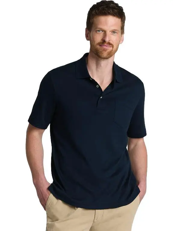 LANDS' END Short Sleeve Cotton Supima Polo Shirt With Pocket - Radiant Navy