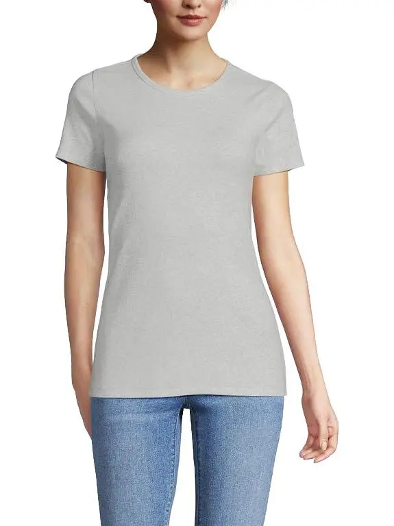 LANDS' END Cotton Rib T-shirt - Soft Light Gray Heather