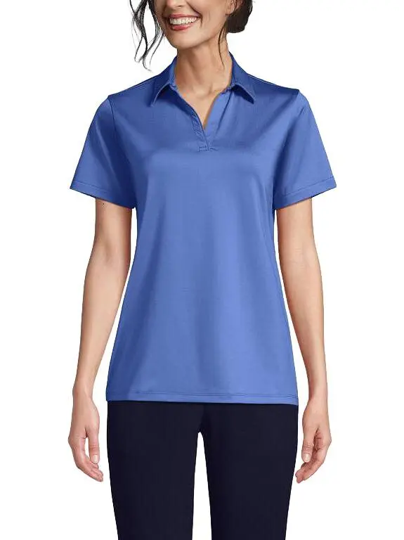 LANDS' END Short Sleeve Rapid Dry Sport Neck Polo Shirt - True Blue