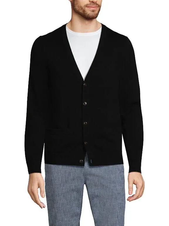 LANDS' END Fine Gauge Cotton Cardigan - Black