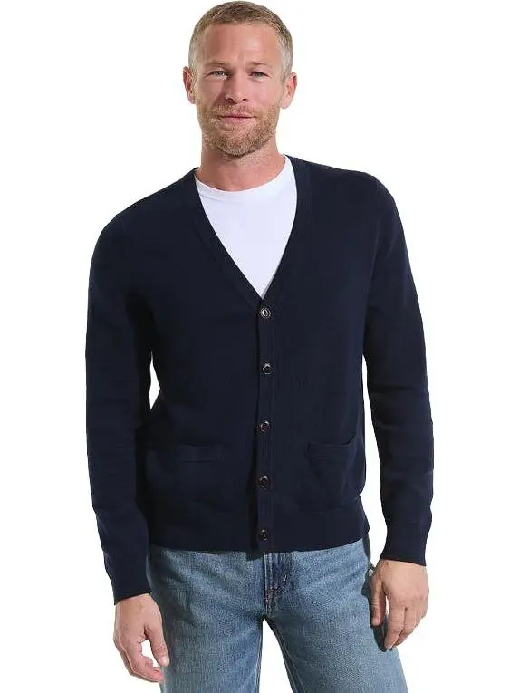 LANDS' END Fine Gauge Cotton Cardigan - Radiant Navy