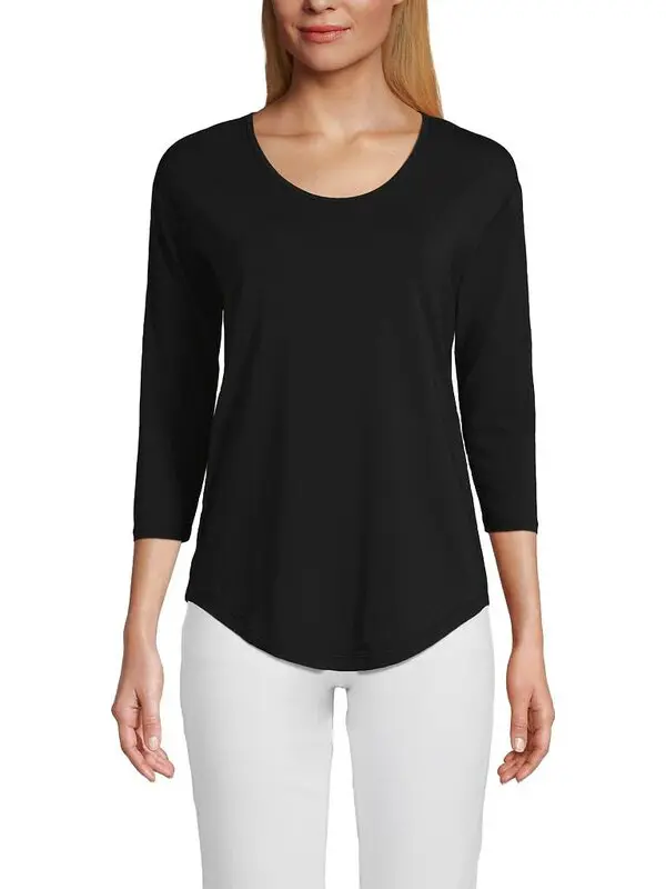 LANDS' END 3/4 Sleeve Lightweight Jersey U-neck Tunic - Black
