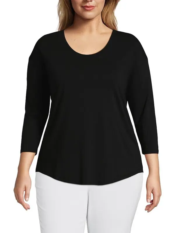 LANDS' END 3/4 Sleeve Lightweight Jersey U-neck Tunic - Black
