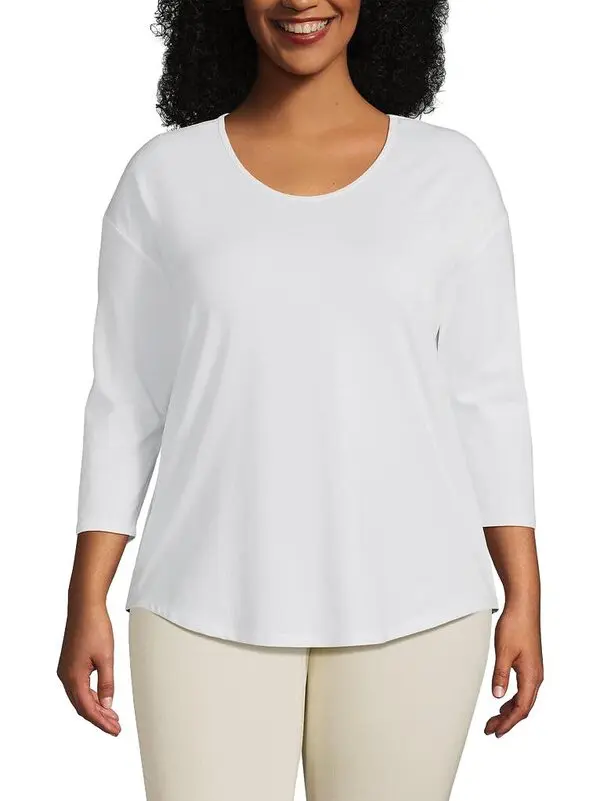 LANDS' END 3/4 Sleeve Lightweight Jersey U-neck Tunic - White