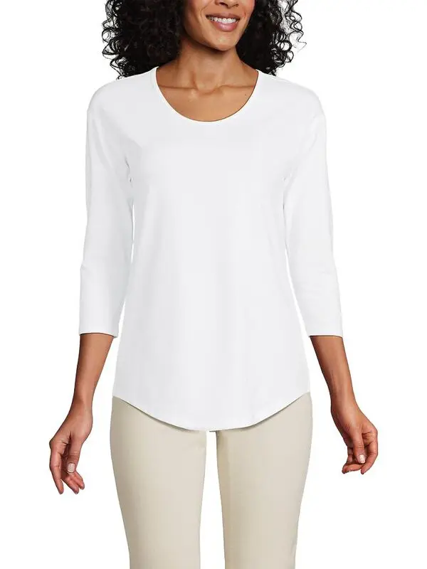 LANDS' END 3/4 Sleeve Lightweight Jersey U-neck Tunic - White