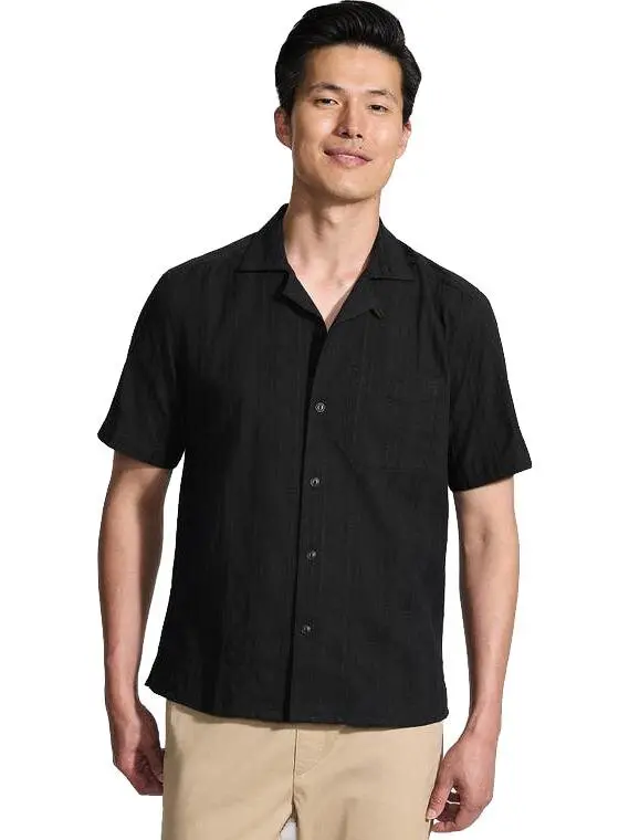 LANDS' END Short Sleeve Camp Collar Hawaiian Shirt - Black