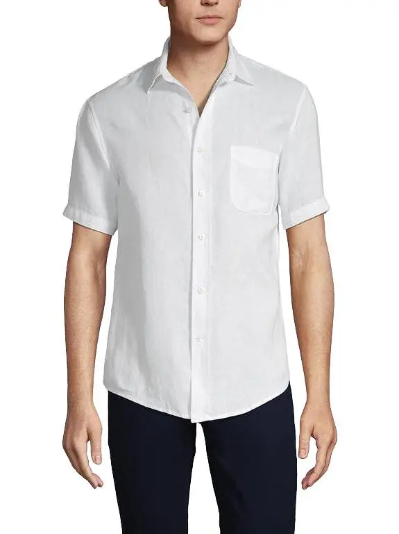 LANDS' END Traditional Fit Short Sleeve Linen Shirt - White