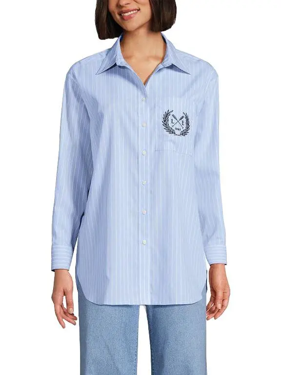 LANDS' END Poplin Extra Long Tunic - Le Crest/blue Stripe