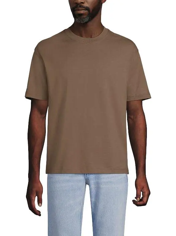 LANDS' END Short Sleeve Super-t Crew Relaxed Fit Tee - Dark Jute Brown