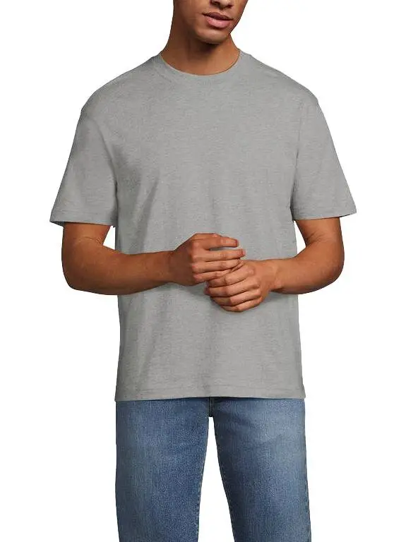 LANDS' END Short Sleeve Super-t Crew Relaxed Fit Tee - Gray Heather