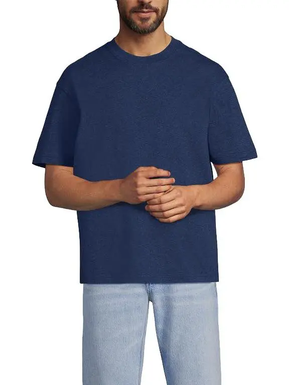 LANDS' END Short Sleeve Super-t Crew Relaxed Fit Tee - Nautical Blue Heather