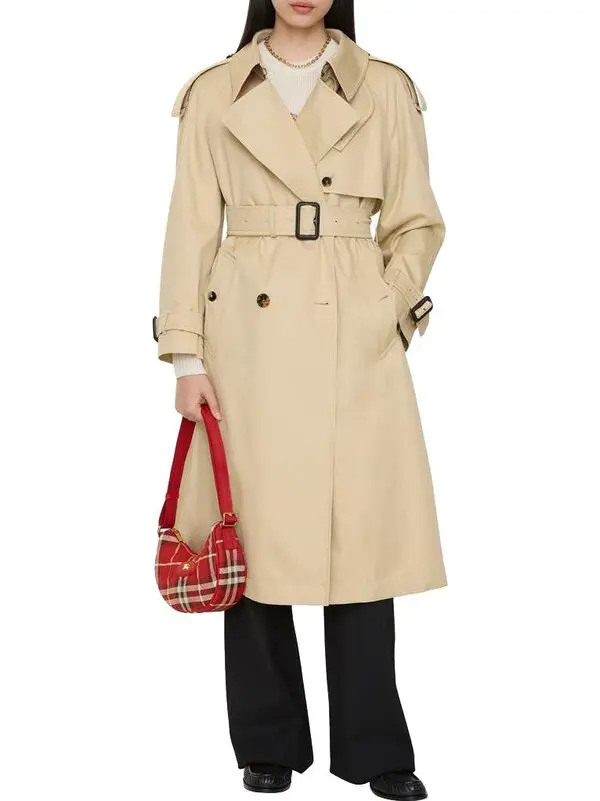 Burberry Long Gabardine Fitzrovia Trench Coat With Warmer - Limestone Beige