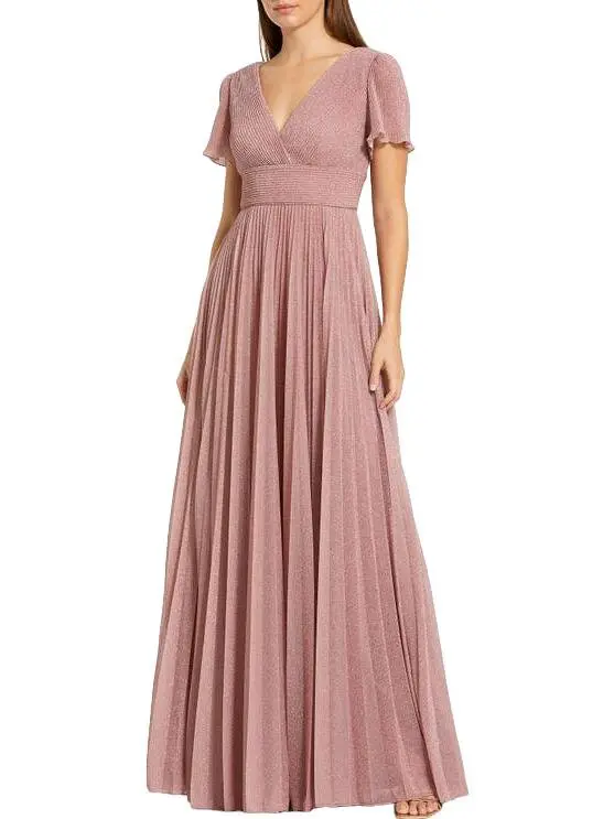 Mac Duggal A-line Gown With Flutter Sleeves - Dusty Rose
