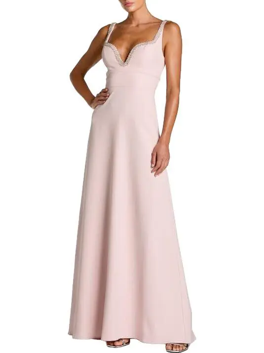 Mac Duggal Crepe Sleeveless Gown With Rhinestone Trim - Dusty Rose