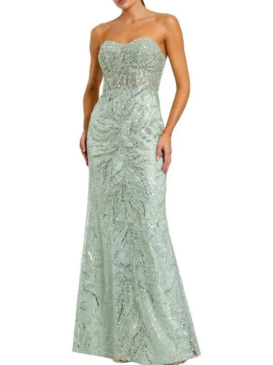 Mac Duggal Strapless Rhinestone Embellished Trumpet Gown - Jade
