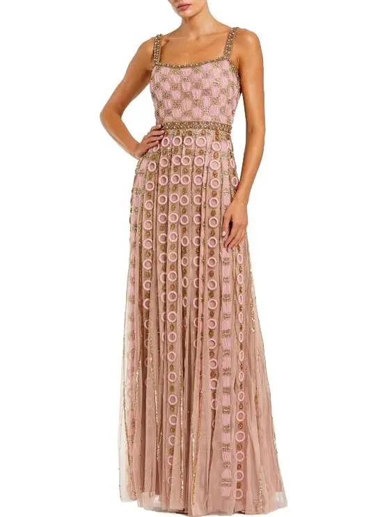 Mac Duggal Sleeveless Embellished Mesh A-line Gown - Rose