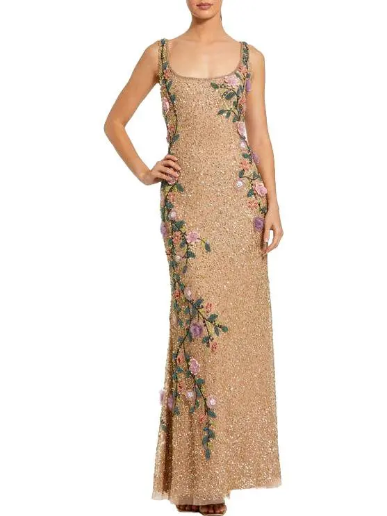 Mac Duggal Embellished Floral Gown - Gold Multi