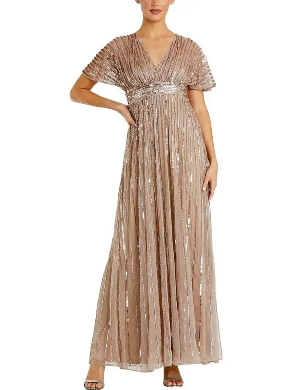 Mac Duggal Embellished V-neck Gown - Taupe